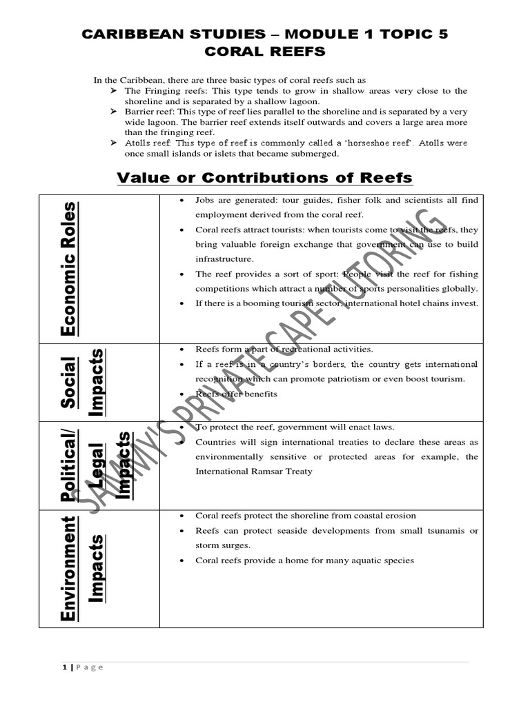 Coral Reef Handout | PDF | Coral Reef | Tourism