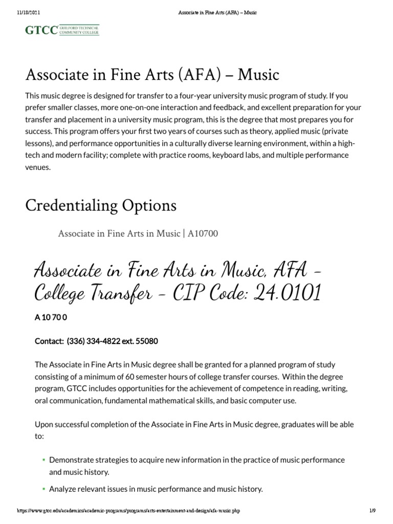 Associate in Fine Arts (AFA) - Music | PDF | Academic Degree | Science
