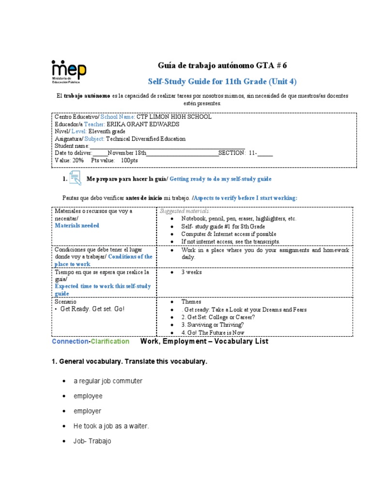 Guía de Trabajo Autónomo 11° Grado | PDF | Unemployment Benefits ...