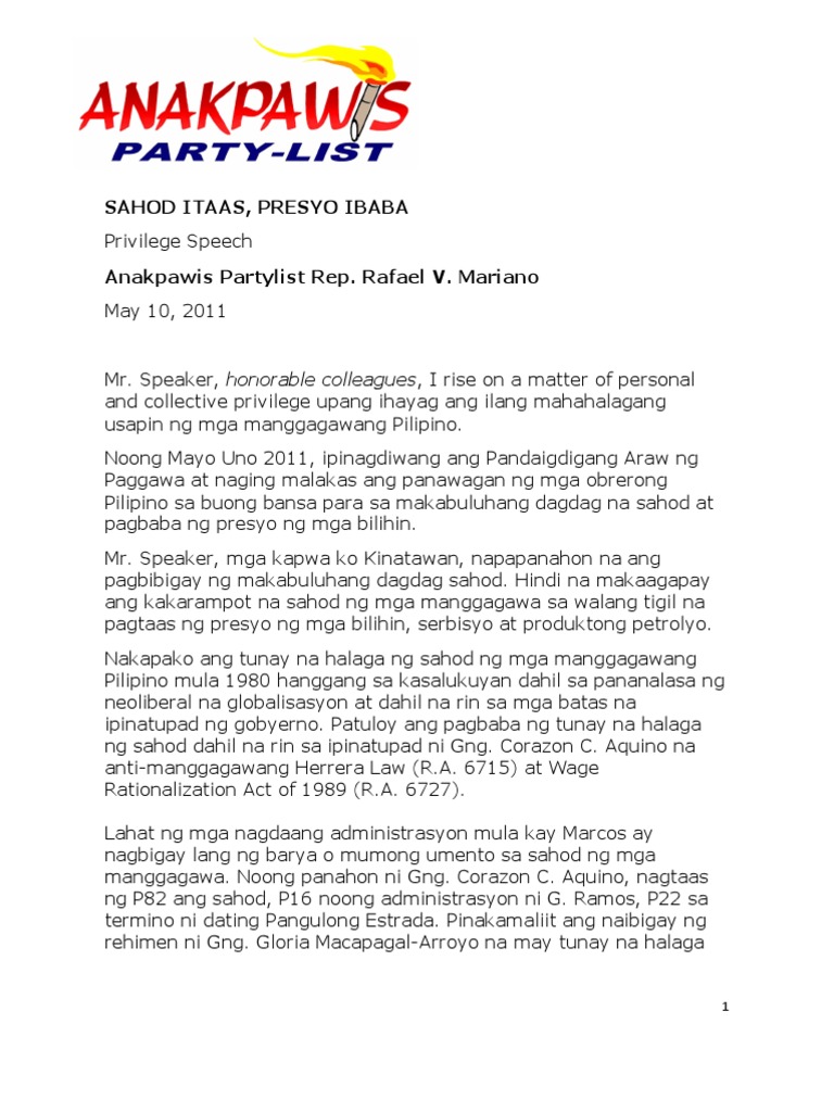 Privilege Speech May 10 | PDF