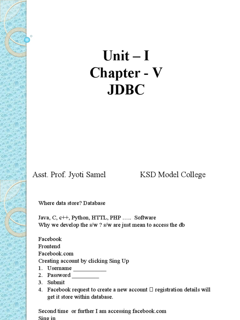 Unit I - Chapter VI - JDBC | PDF | Databases | Computer Data
