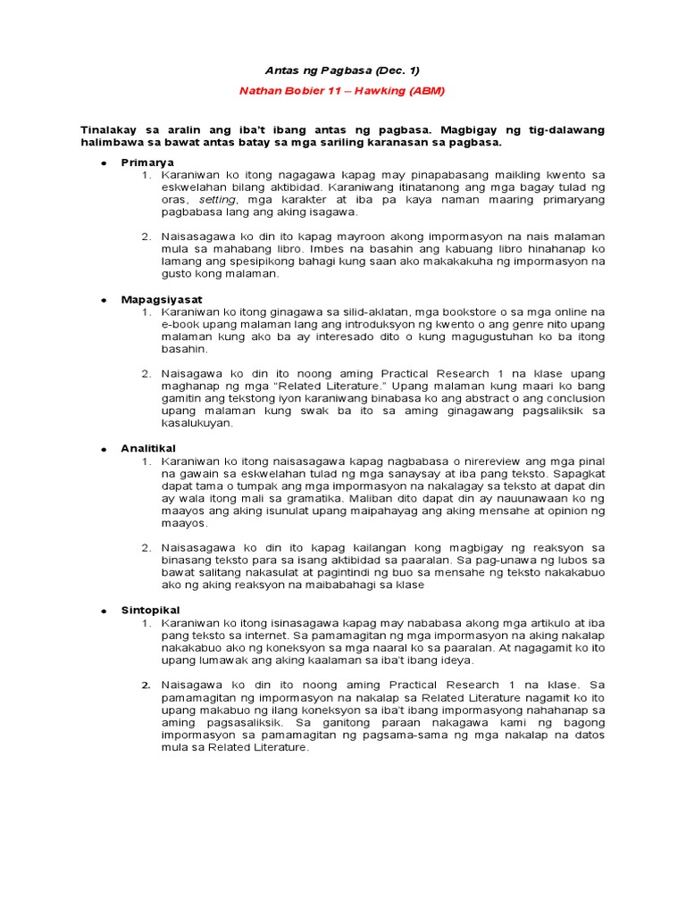 Antas NG Pagbasa | PDF