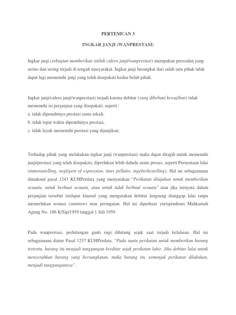 Pertemuan 3 Ingkar Janji - Wanprestasi | PDF