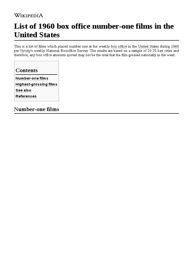List of 1960 Box Office Number-One Films in The United States | PDF ...