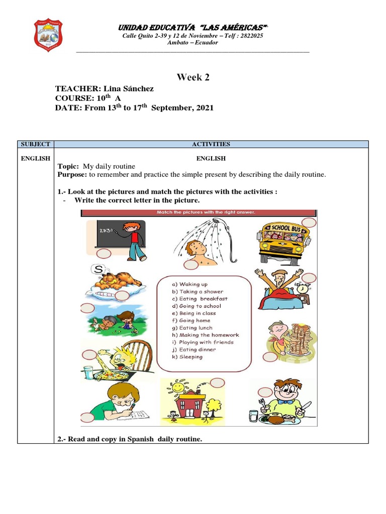 Daily Routine English Activities | PDF