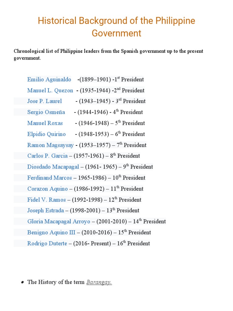 Historical Background of The Philippine Government | PDF | President Of ...
