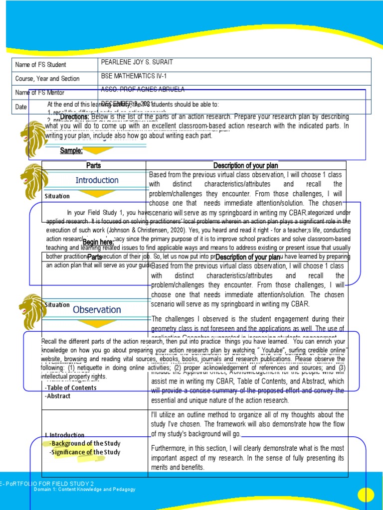 FS 2 Activity 1 Writing An Action Research Plan | PDF | Action Research ...