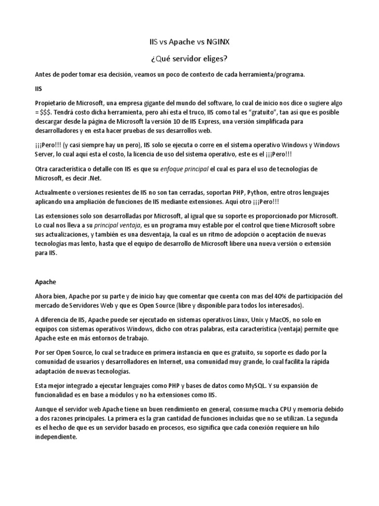 IIS Vs Apache Vs NGINX - Que Servidor Eliges | PDF | Servidor HTTP ...