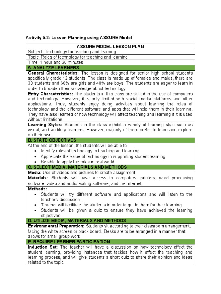 Assure Model | PDF | Learning | Teachers