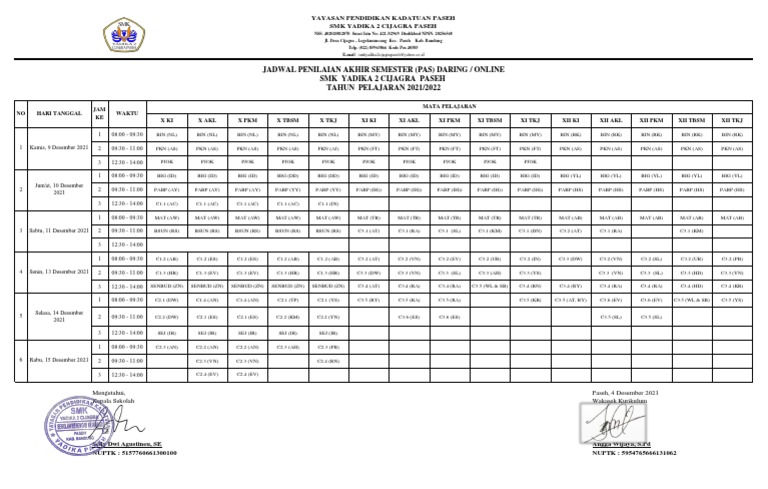 Jadwal PAS 2021-2022 | PDF