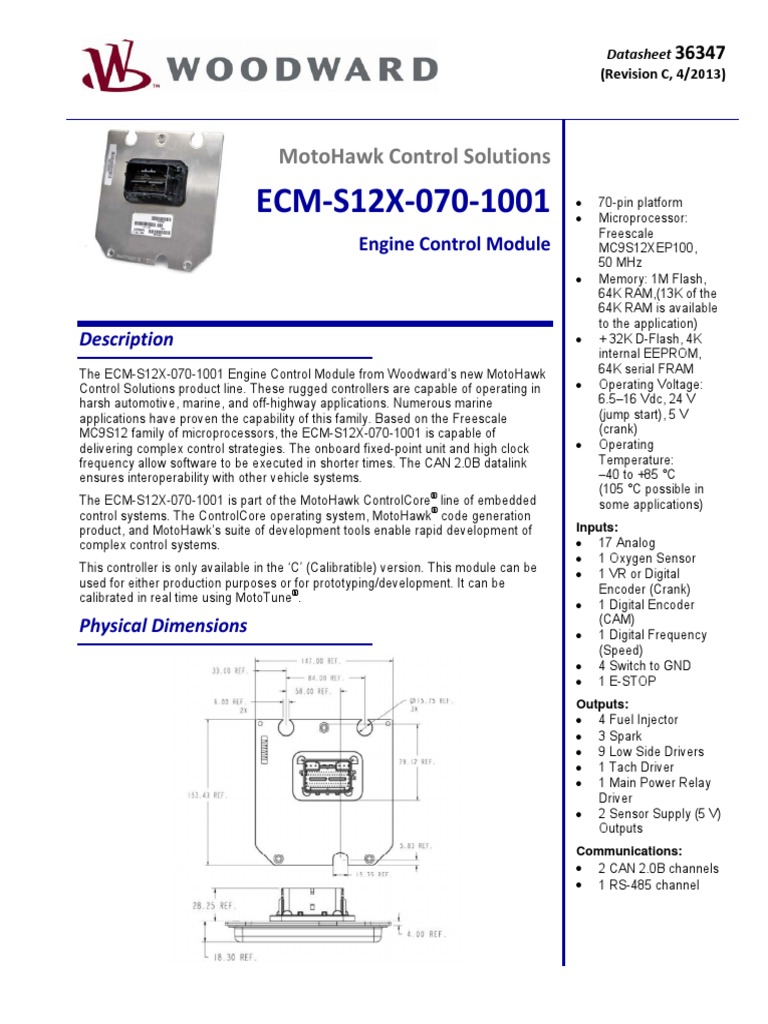 Ecm S12X 070 1001: Motohawk Control Solutions | PDF | Analog To Digital Converter | Electronics