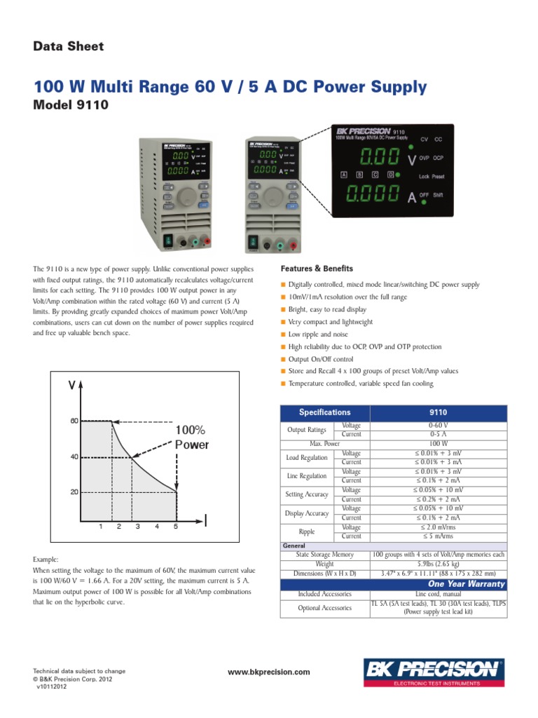 100 W Multi Range 60 V / 5 A DC Power Supply: Data Sheet | PDF | Power ...