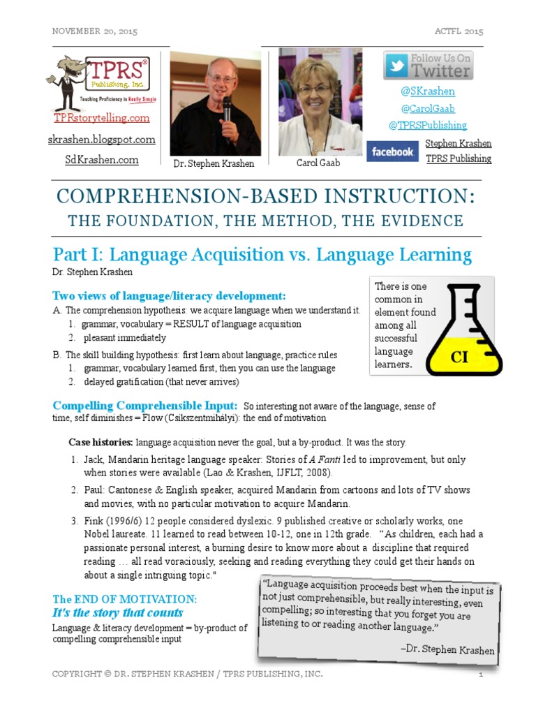Comprehension-Based Instruction:: Part I: Language Acquisition vs ...