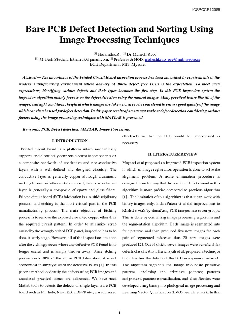 Bare PCB Defect Detection and Sorting Using Image Processing Techniques | PDF | Printed Circuit ...