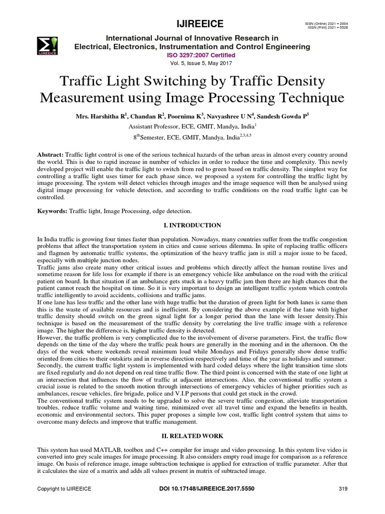 Traffic Light Switching by Traffic Density Measurement Using Image Processing Technique | PDF ...