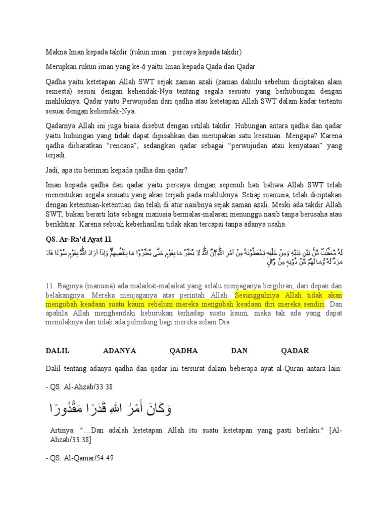 Makna Iman Kepada Takdir | PDF
