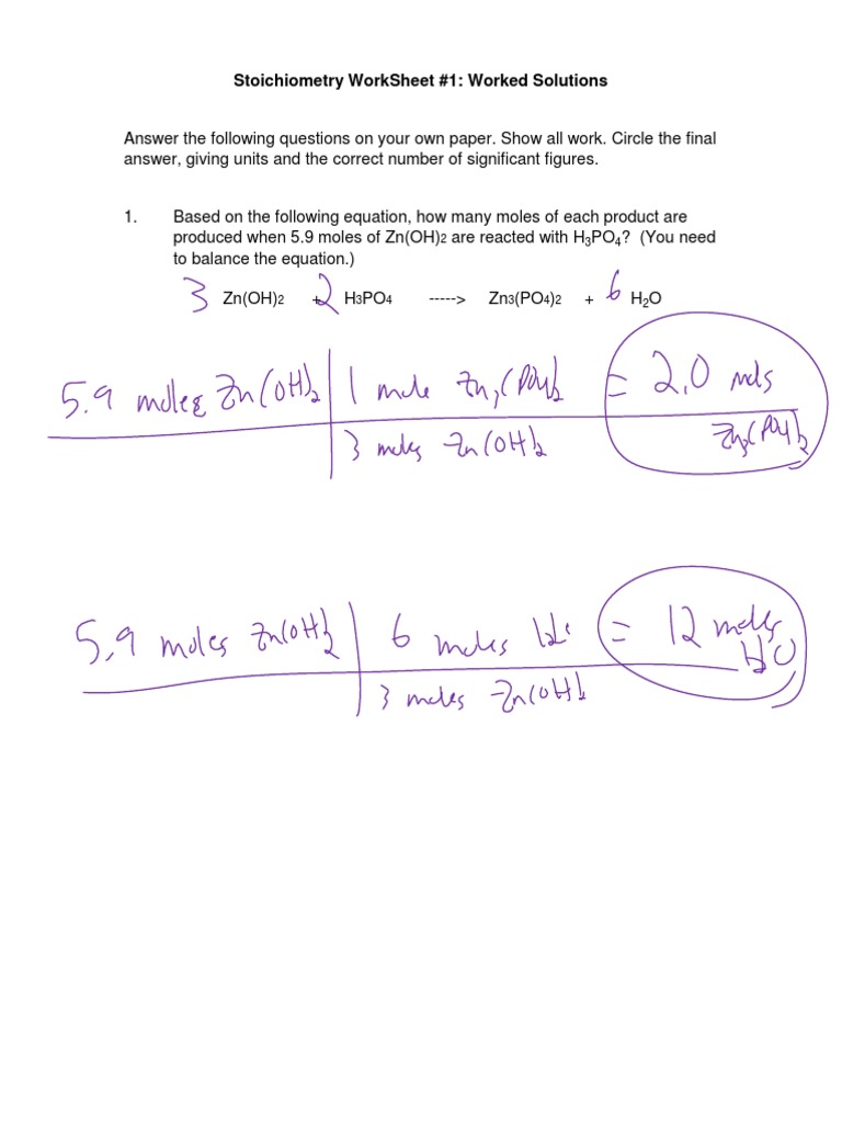Worksheet 1 Stoichiometry Workedsolutions | PDF