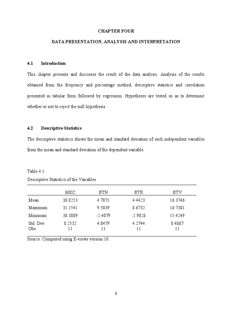 Chapter Four Data Presentation Analysis And Interpretation Pdf P Value Normal Distribution
