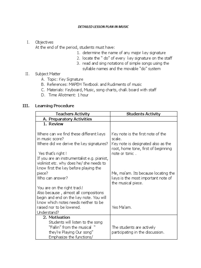 Keying In: A Detailed Lesson Plan on Music Key Signatures | PDF | Scale ...