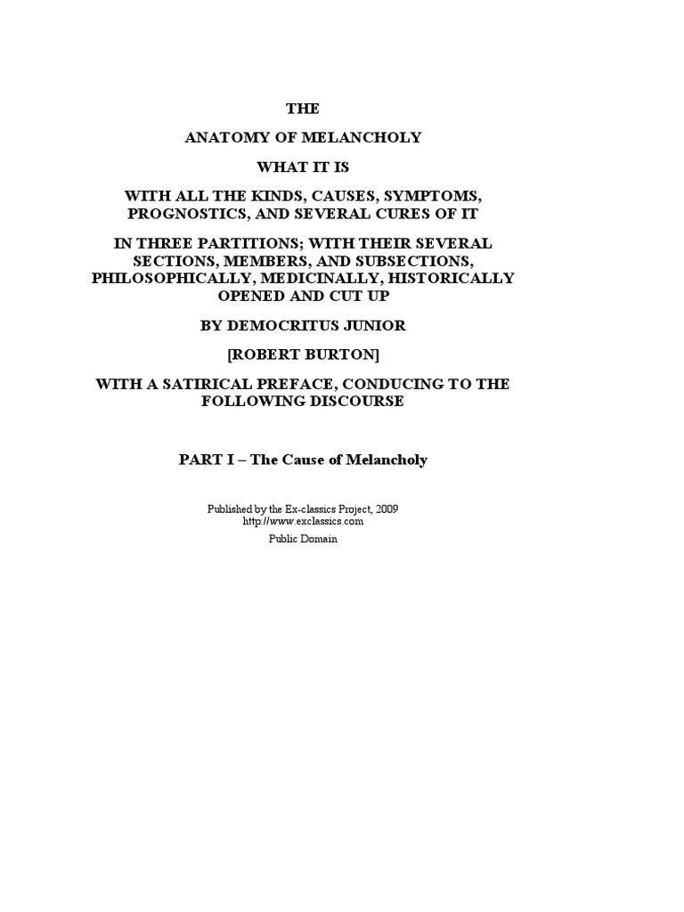 Anatomy of Melancholy Overview | PDF