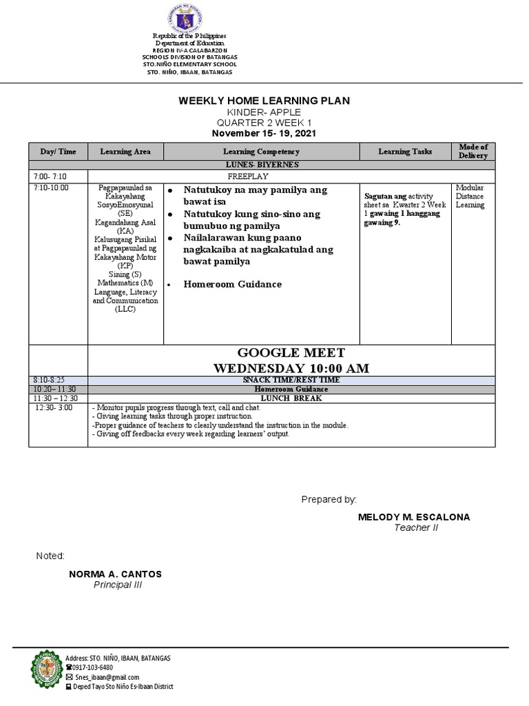 Weekly Home Learning Plan Week 1 Quarter 2 | PDF | Education Theory ...