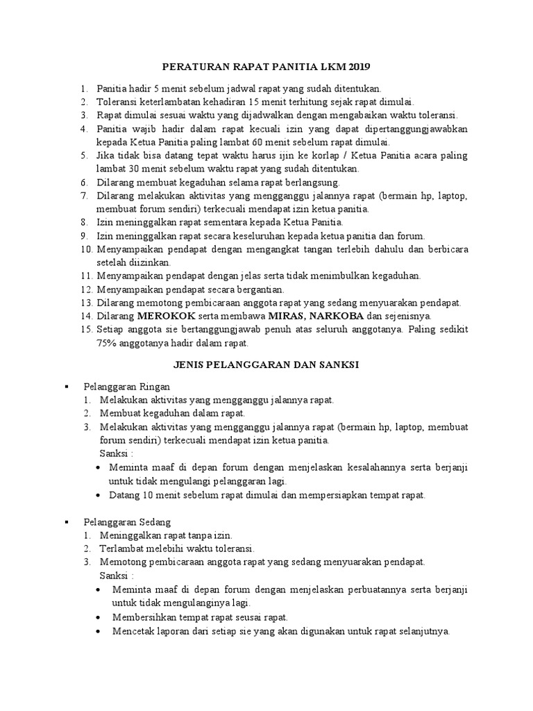 Peraturan Panitia LKM 2019 | PDF
