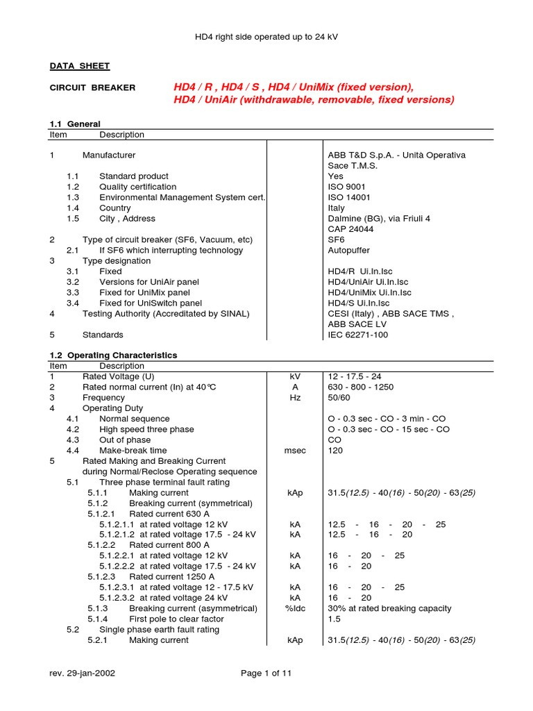Hd4 / Uniair (Withdrawable, Removable, Fixed Versions) Hd4 / R, Hd4 / S ...