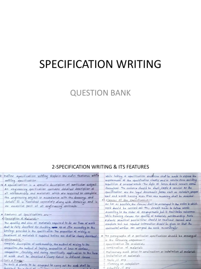 Specification Writing: Question Bank | PDF