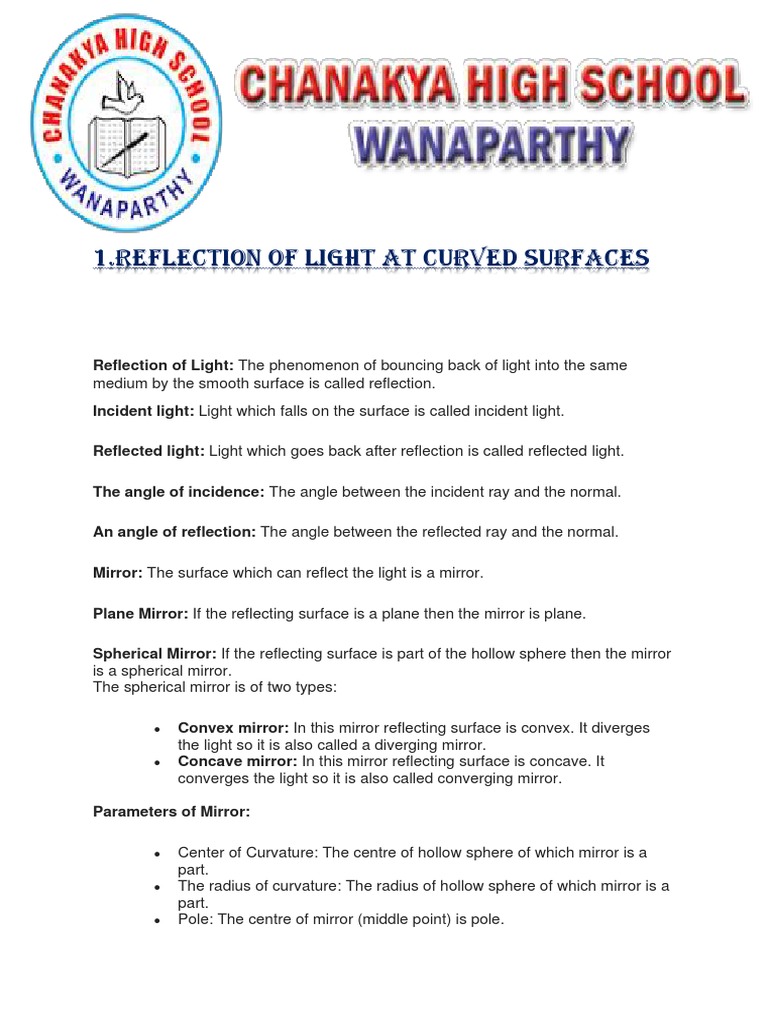Reflection of Light at Curved Surfaces | PDF | Mirror | Geometry