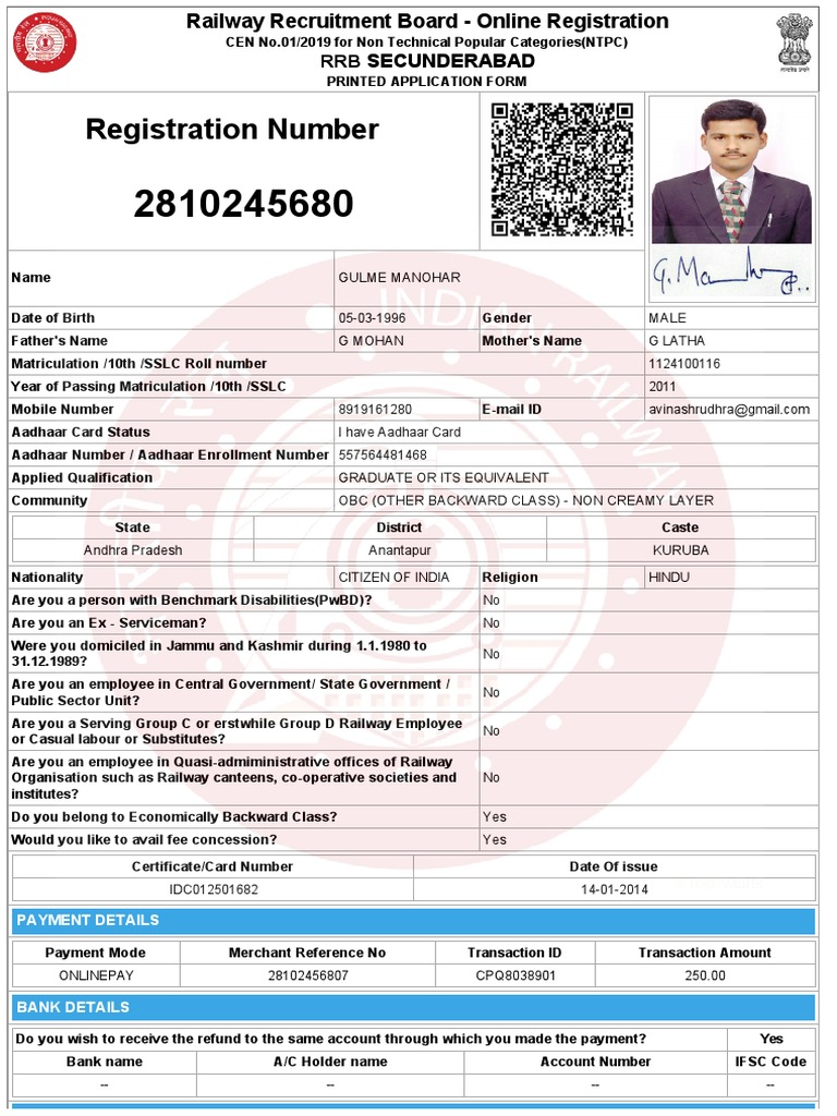 Registration Number: Secunderabad | PDF