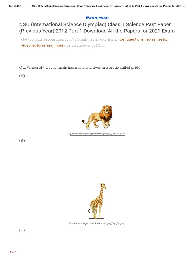 NSO Class 1 Paper 2012 Part 1 | PDF