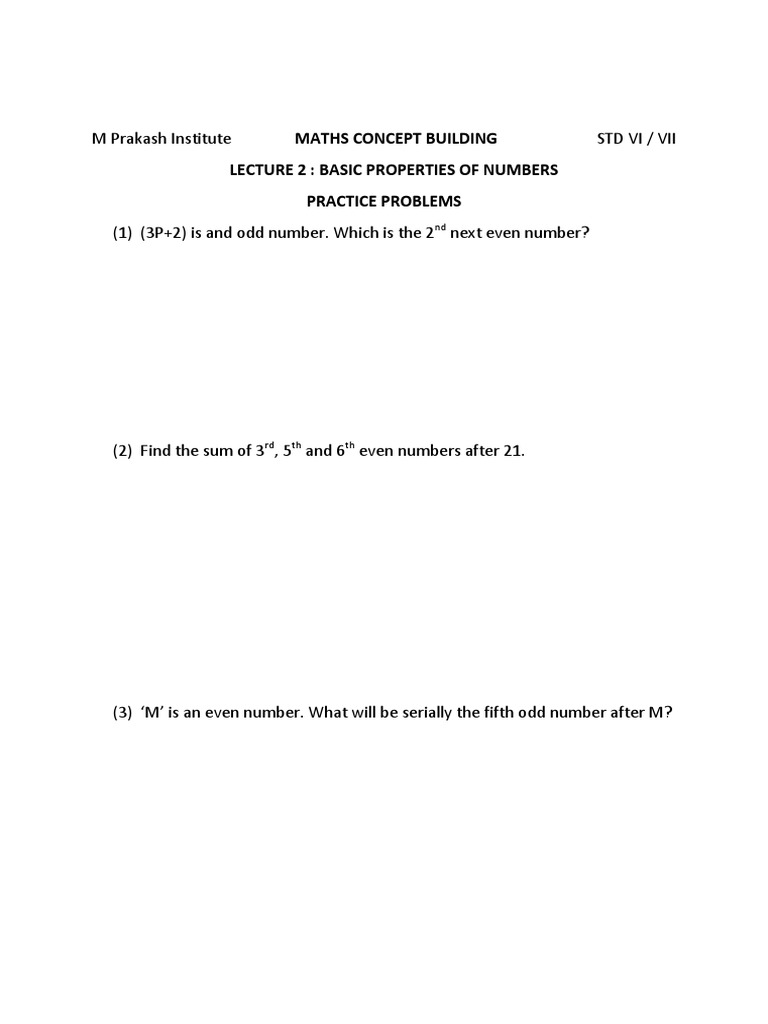 L2 Basic Properties of Numbers HW | PDF