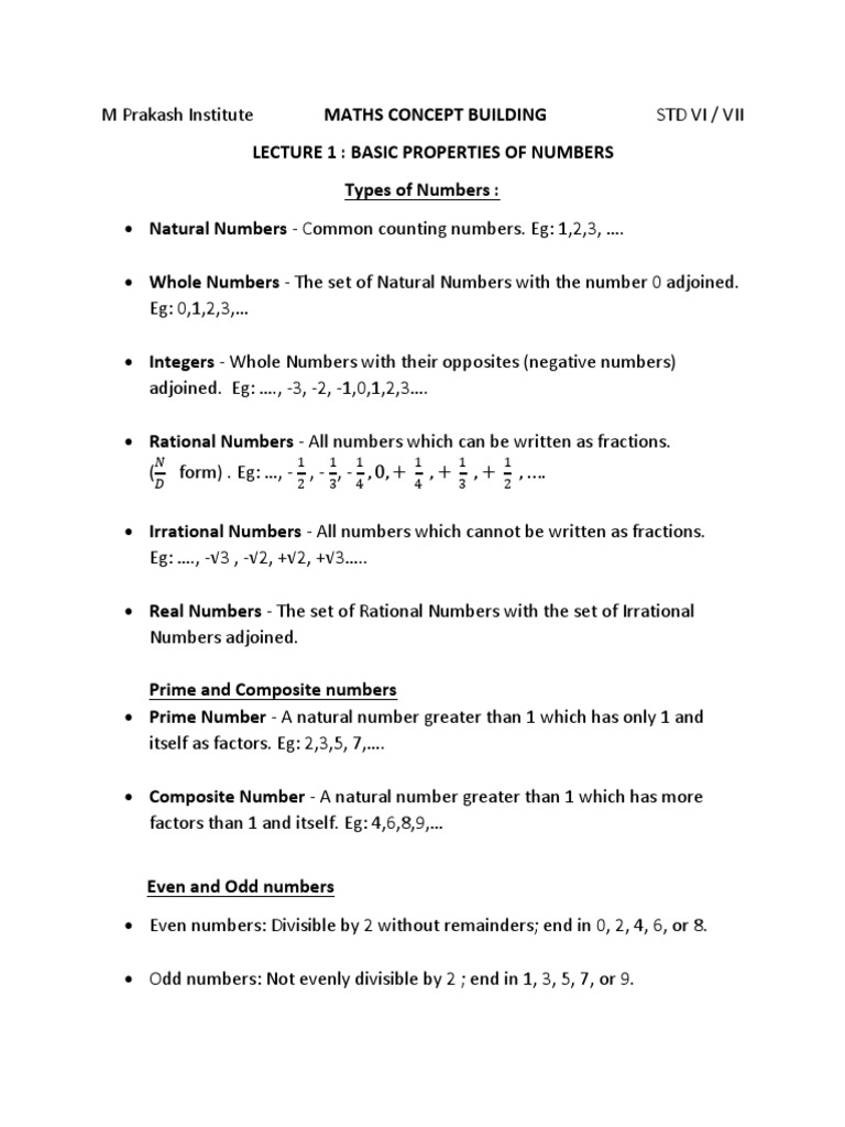 Basic Properties of Numbers Explained | PDF | Division (Mathematics ...