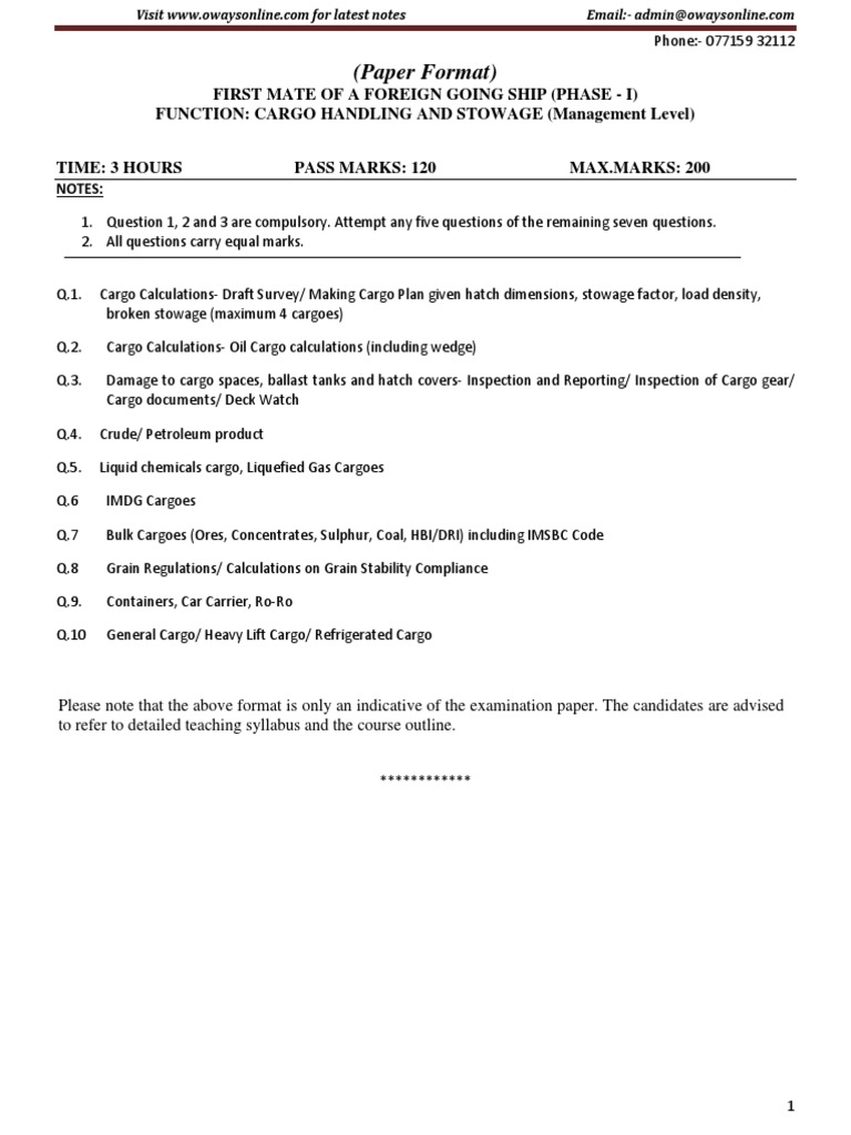 Cargo Handling Exam for First Mate | PDF | Oil Tanker | Ships