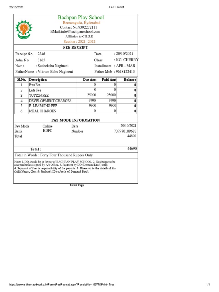 Bachpan Play School: Beeramguda, Hyderabad | PDF | Fee | Service Industries