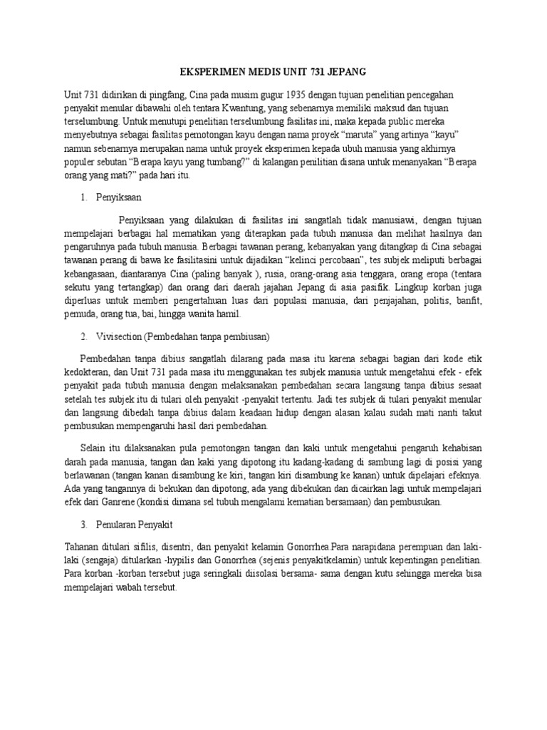Eksperimen Medis Unit 731 Jepang Pdf