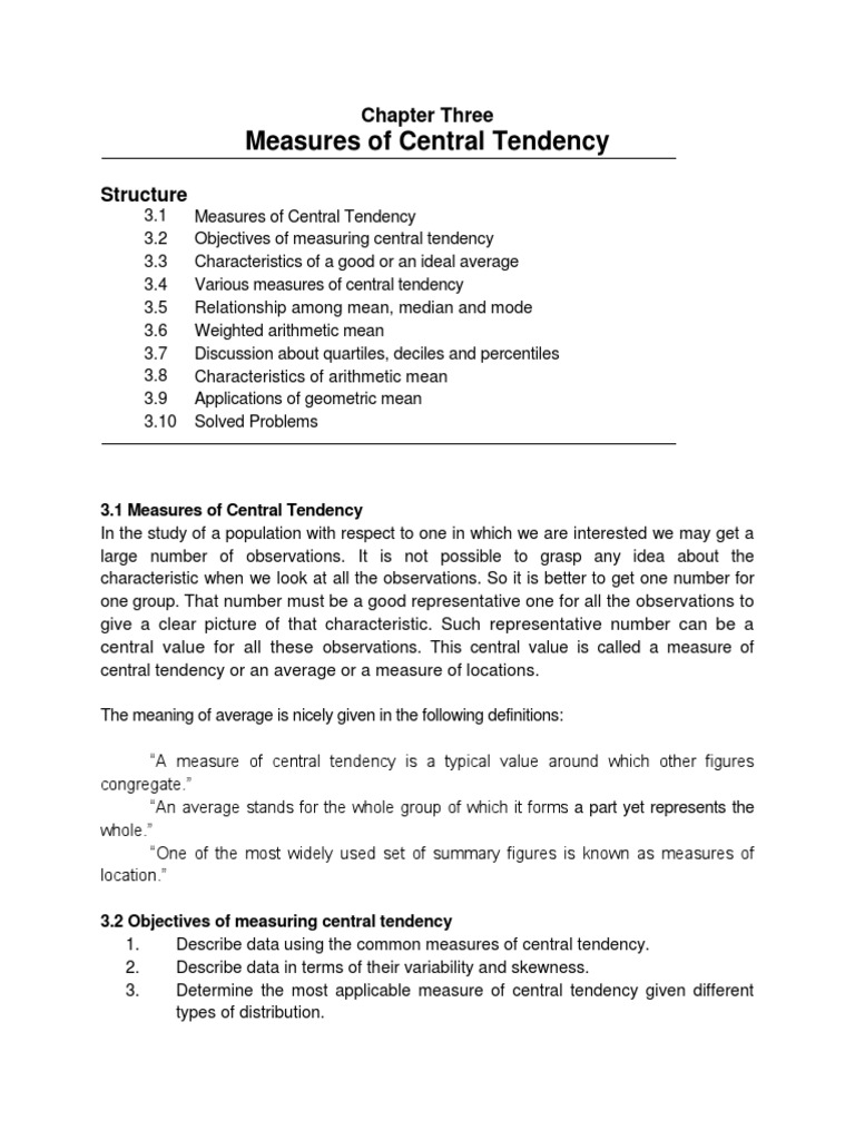 Handnote On B-Stat.-I-chapter-3 | PDF | Mean | Average