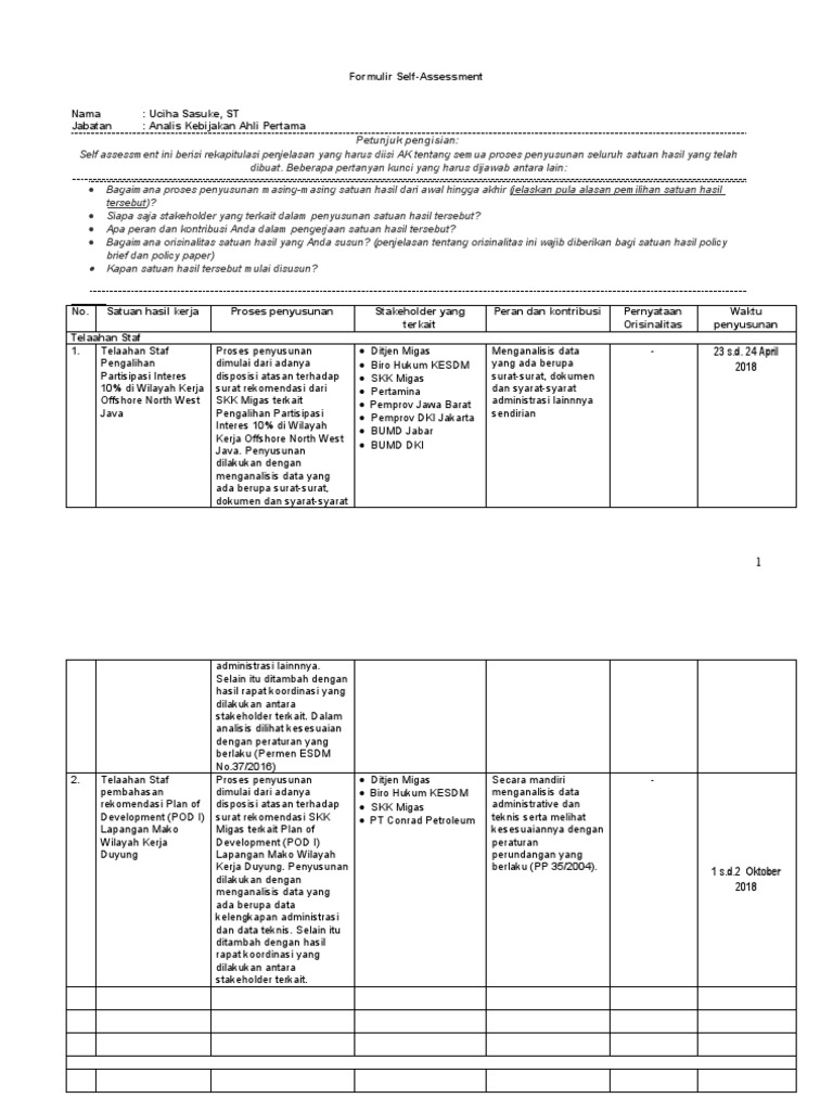Form. Self Assesment | PDF