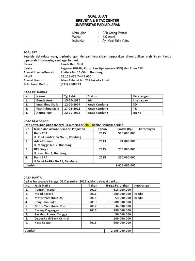 Soal Ujian PPH Op Unpad Maret 2020 | PDF | Bisnis | Pengelolaan Keuangan & Uang