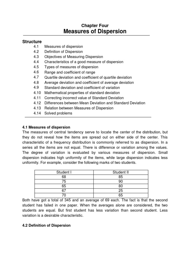 Handnote Chapter 4 Measures of Dispersio | PDF | Standard Deviation | Mean