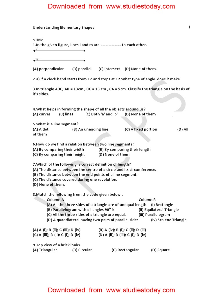 Class 6 Worksheet: Understanding Shapes | PDF | Triangle | Rectangle