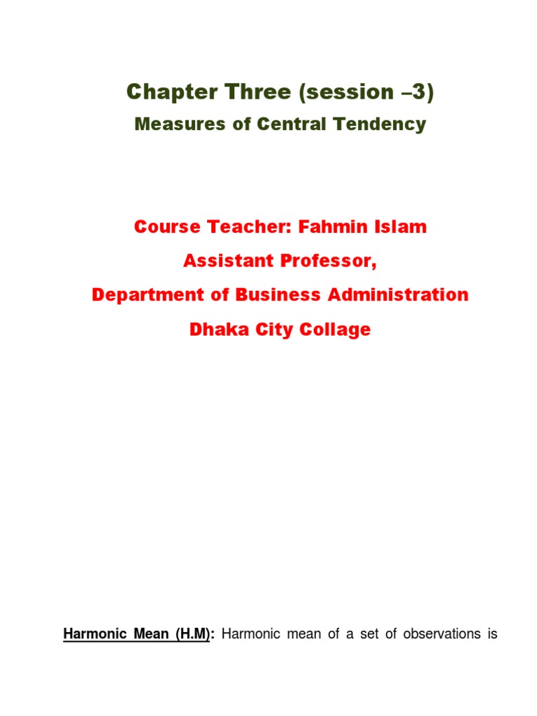 Slides, B. Stat-I, Lec-7 - Chapter 3, Session3, GM, HM, Missing Frequency | PDF | Mean | Percentile