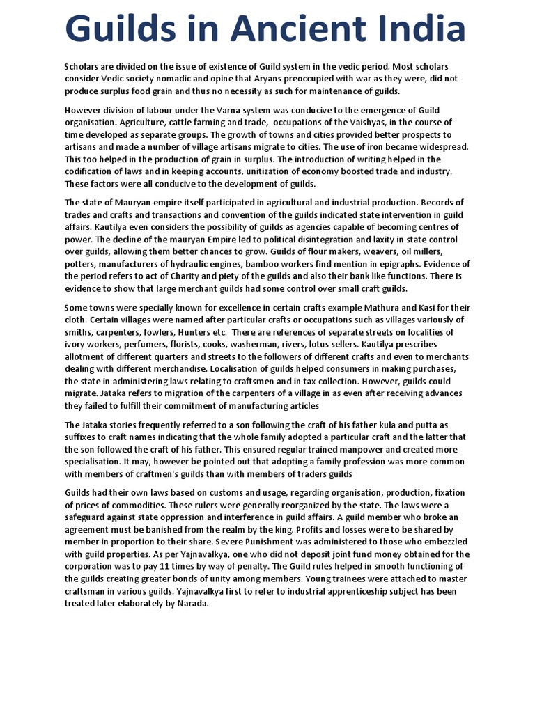 Guilds in Ancient India | PDF | Guild | Loans