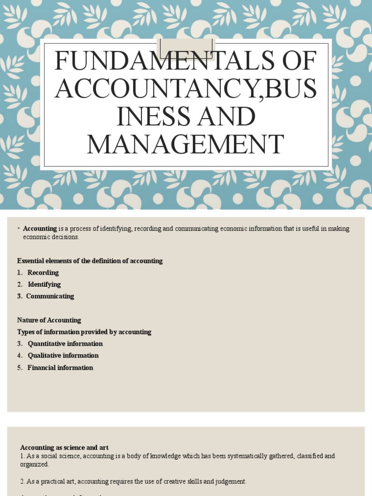 Fabm 1 Presentation | PDF | Accounting | Information