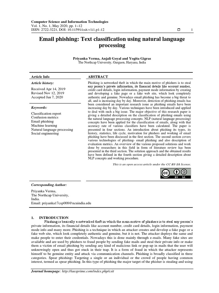 Email Phishing Text Classification Using Natural Language Processing