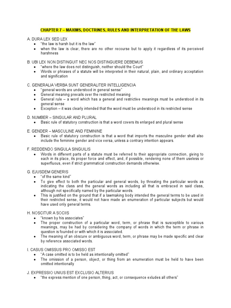 Chapter 7 - Maxims, Doctrines, Rules and Interpretation of The Laws ...