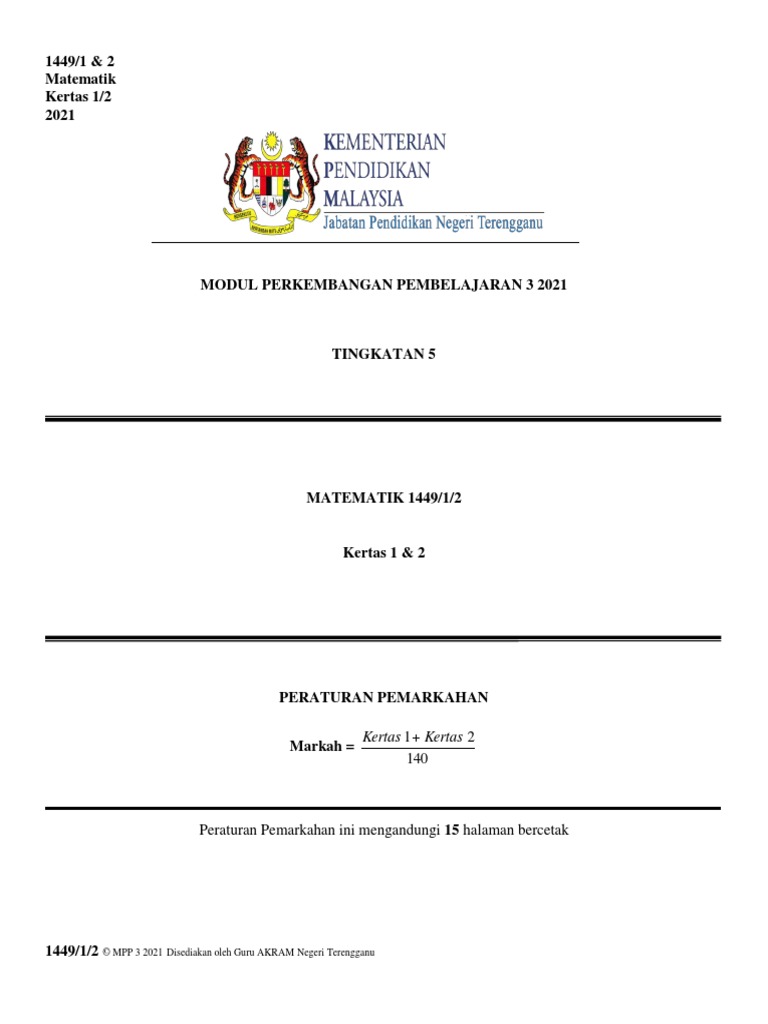 2021 Terengganu - MPP3 Math K1 - K2 Jawapan | PDF