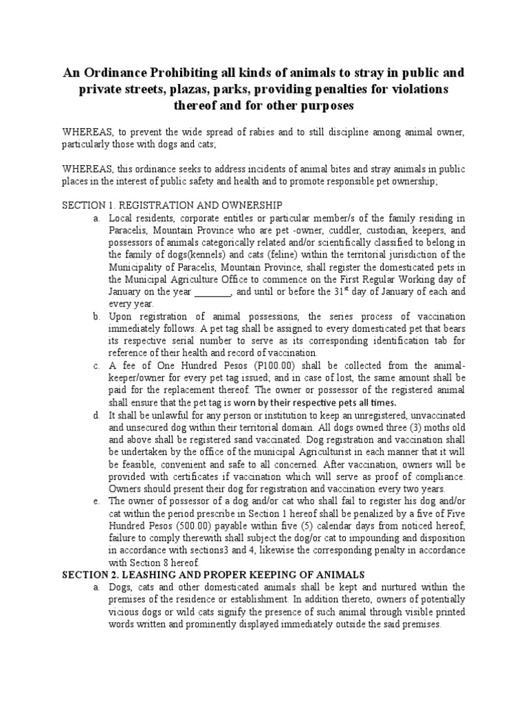Ordinance on Stray Animals in Paracelis | PDF | Pet | Justice