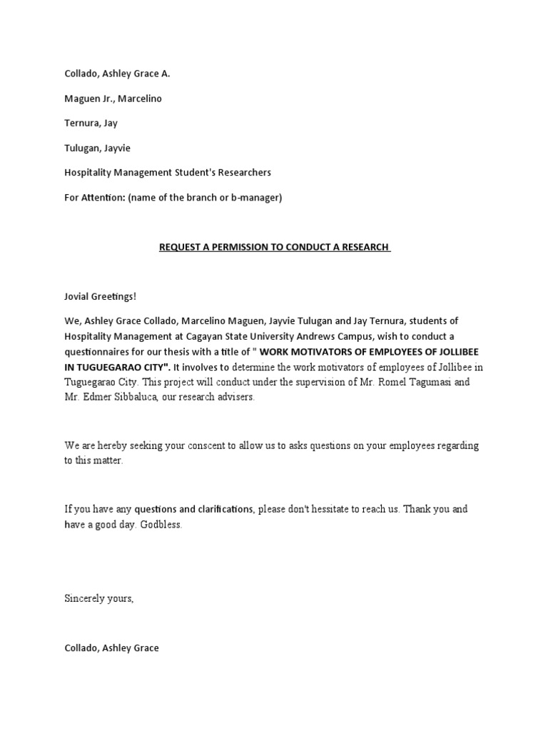 Request A Permission To Conduct A Research | PDF