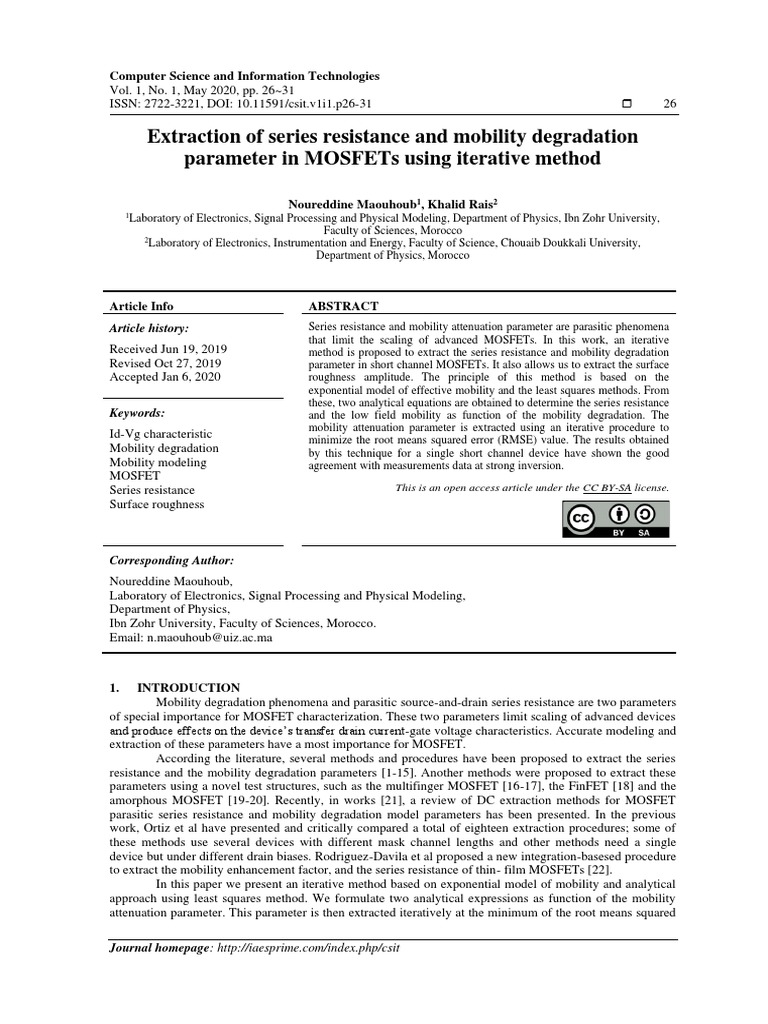 Extraction of Series Resistance and Mobility Degradation Parameter in ...
